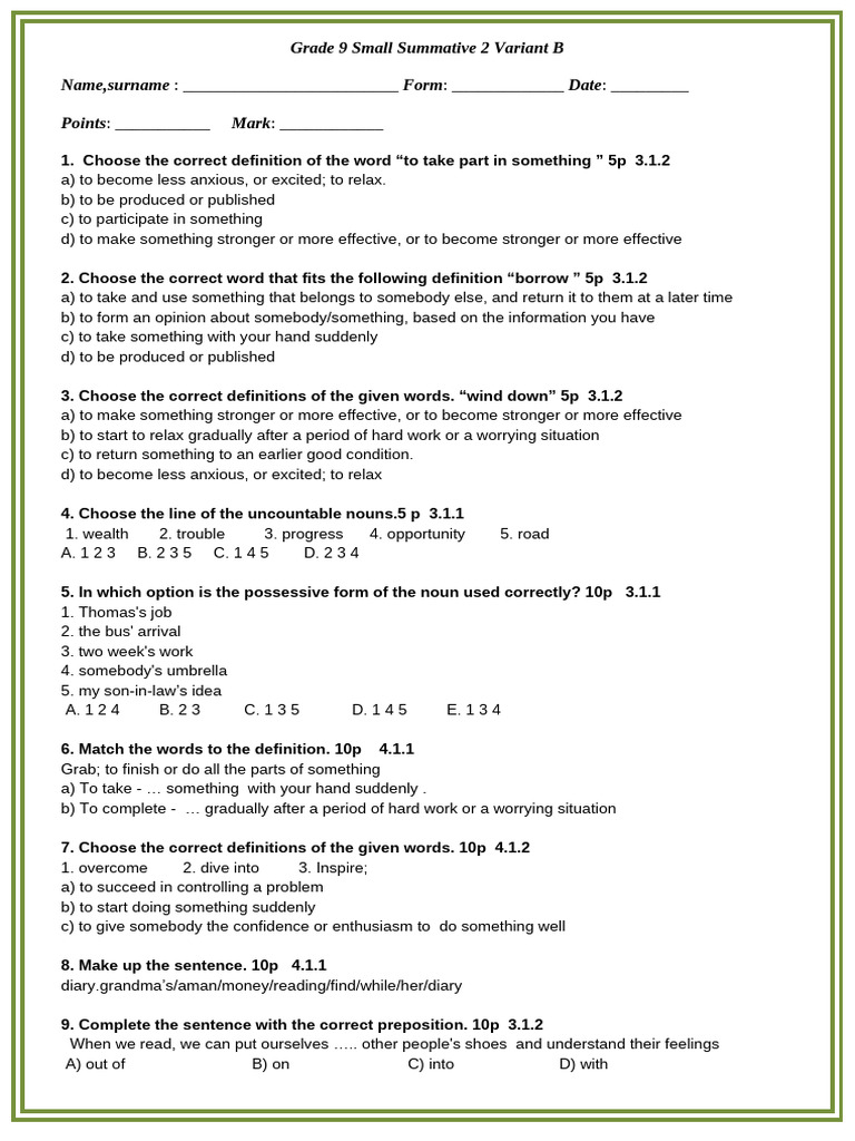 Grade 9 Small Summative 2 Variant B | PDF | Rainforest | Forests