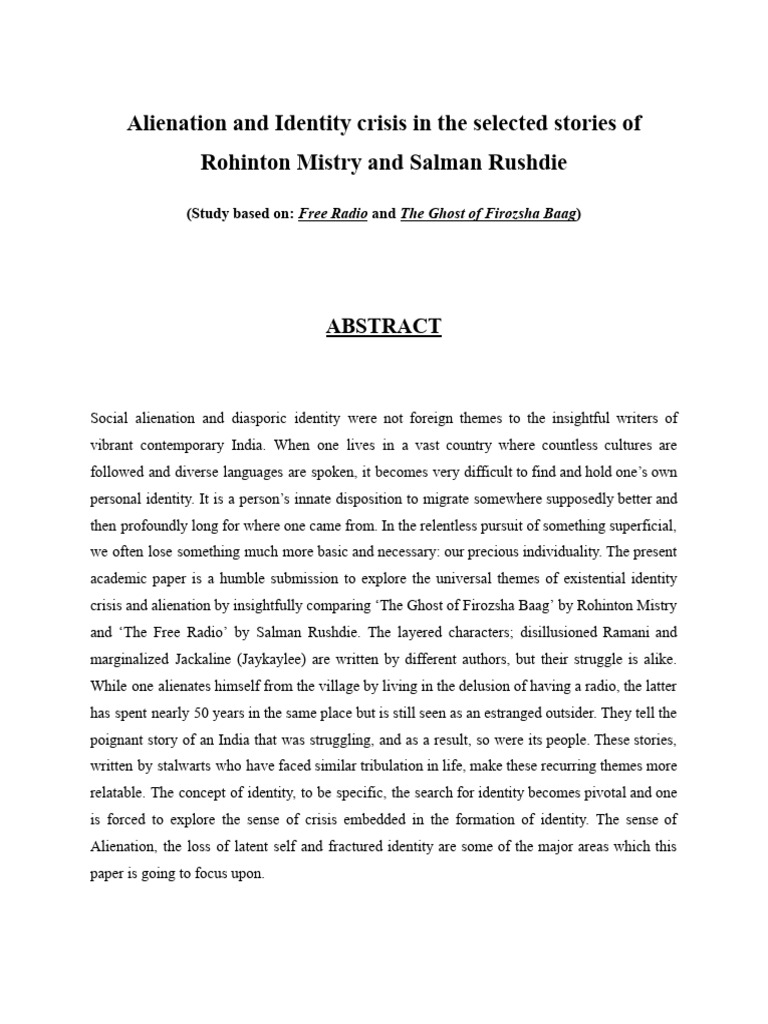 Alienation and Identity Crisis in The Selected Stories of Rohinton Mistry and Salman Rushdie ...