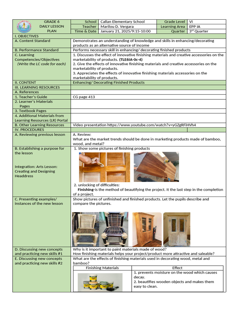 Epp6 Co Q3 | PDF | Wood | Woodworking