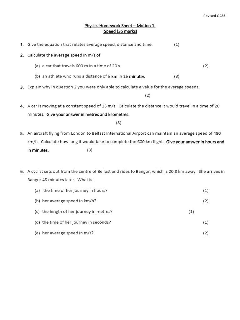 GCSE Physics Homework: Motion & Speed | PDF | Speed | Mechanics
