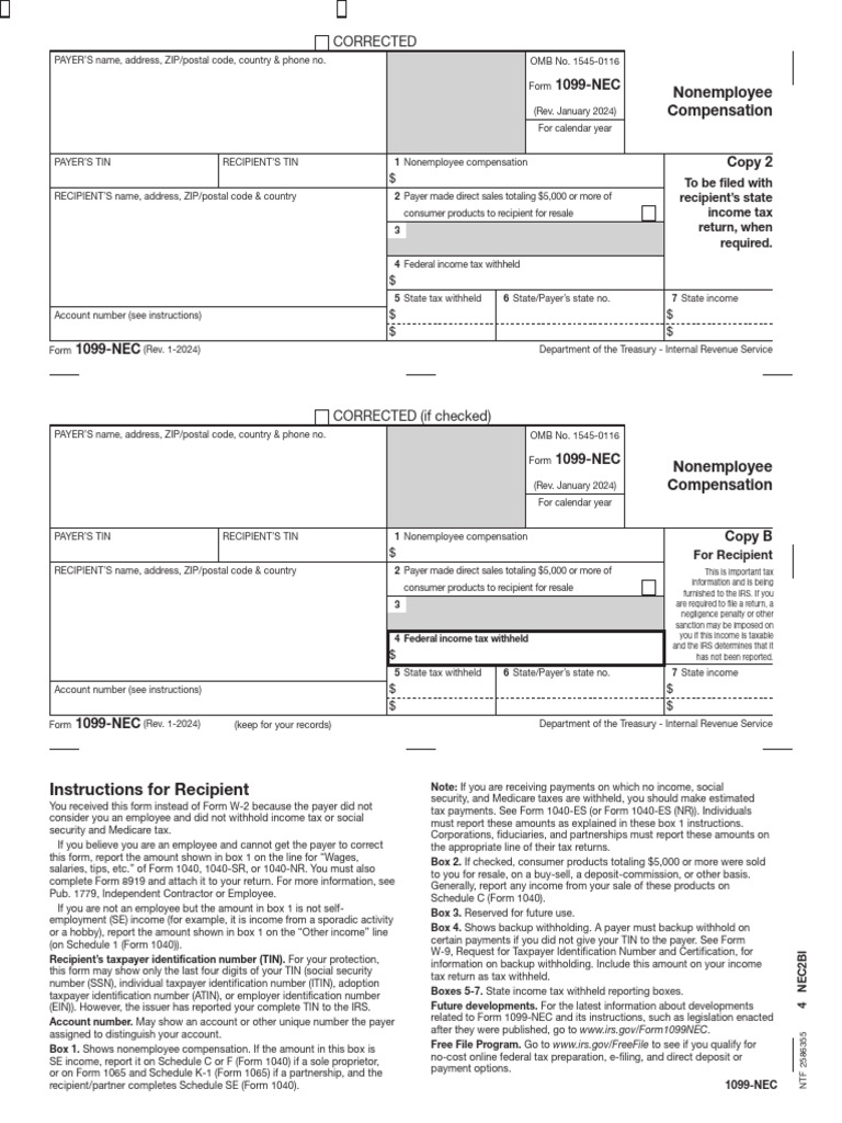Corrected: Nonemployee Compensation | PDF | Irs Tax Forms | Taxes