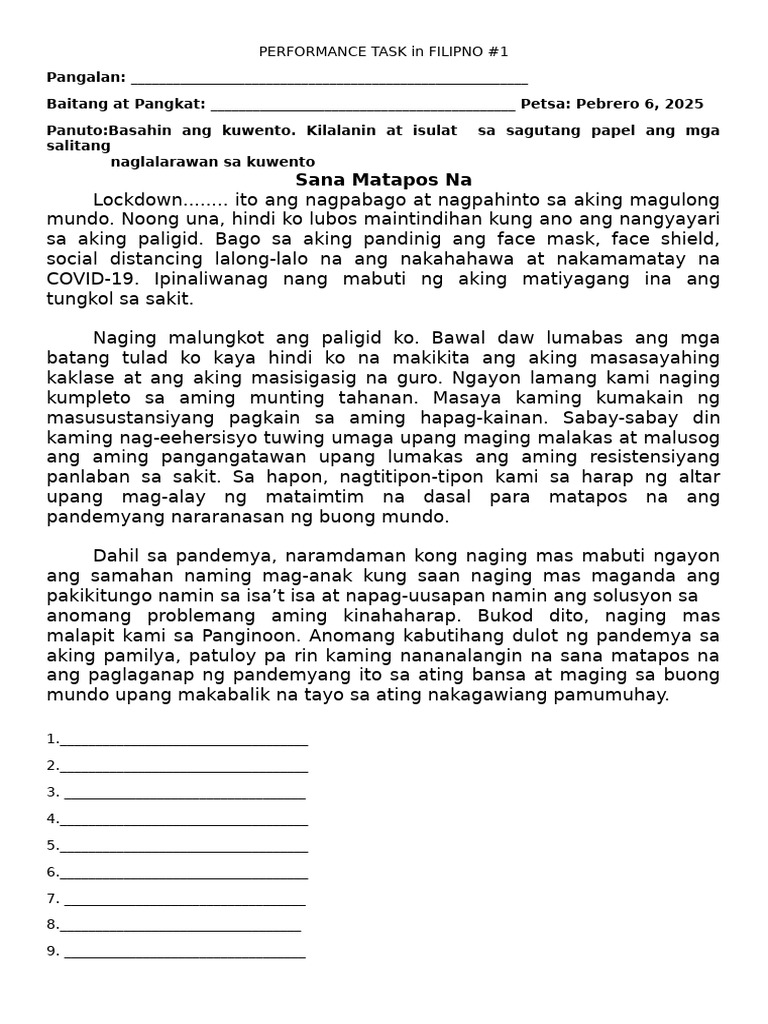 FEBRUARY-52025-FILIPINO-PERFORMANCE-TASK-FILIPINO_ | PDF