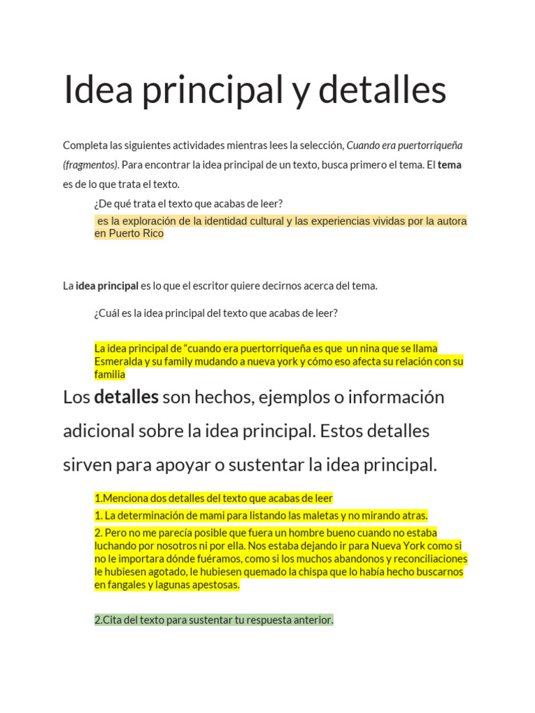 key 4.1.1 Idea principal y detalles | PDF