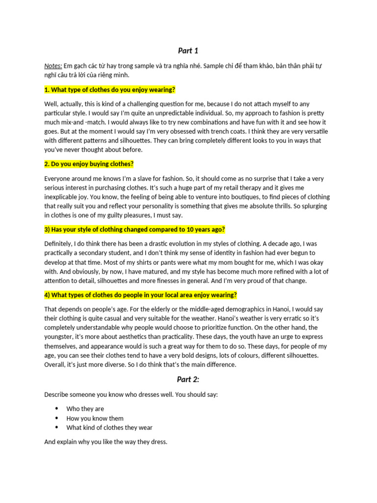 Ielts Speaking Fashion Design | PDF | Clothing | Fashion