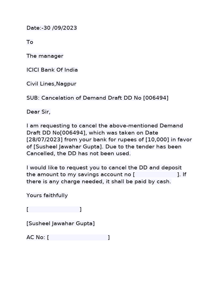 Demand Draft Cancellation Request | PDF