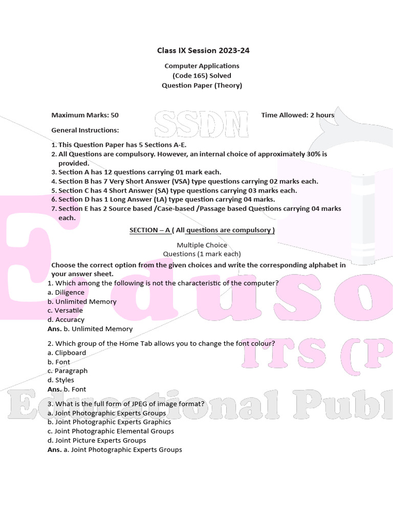 Class IX 165 SQP 2023-24-2 | PDF | Computer Data Storage | Operating System