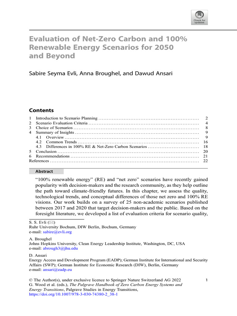 Evaluation of Net-Zero Carbon and 100% Renewable Energy Scenarios For ...