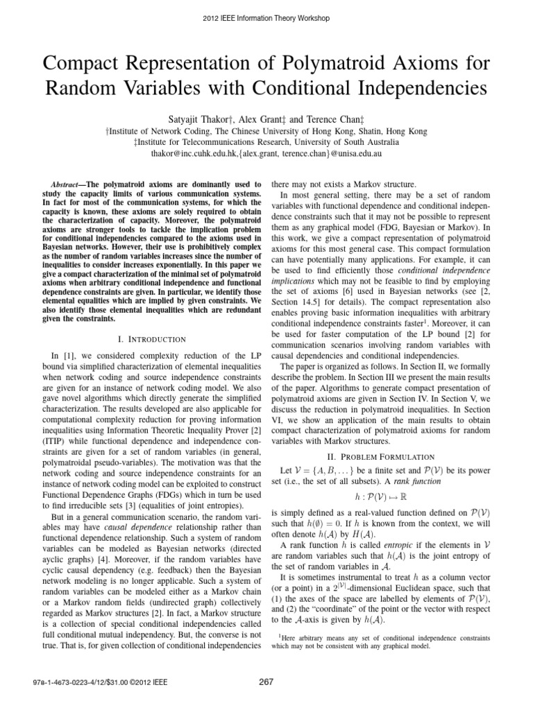 Compact Representation of Polymatroid Axioms For Random Variables With Conditional ...