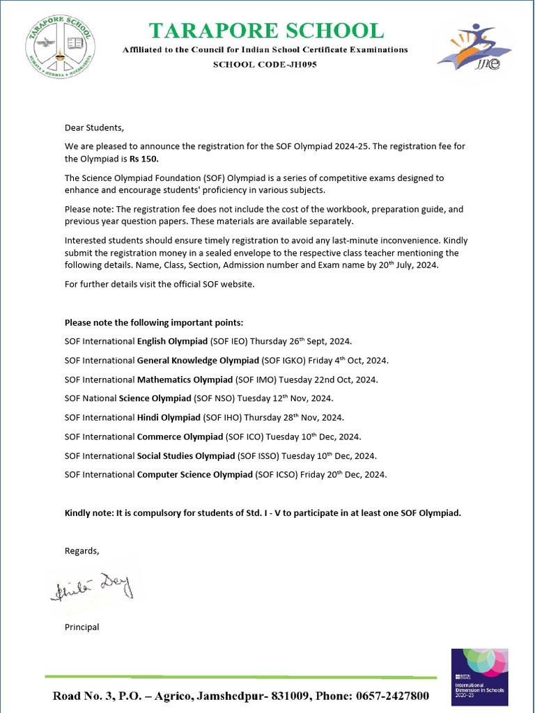 SOF Olympiad 2024-25 Registration Details | PDF