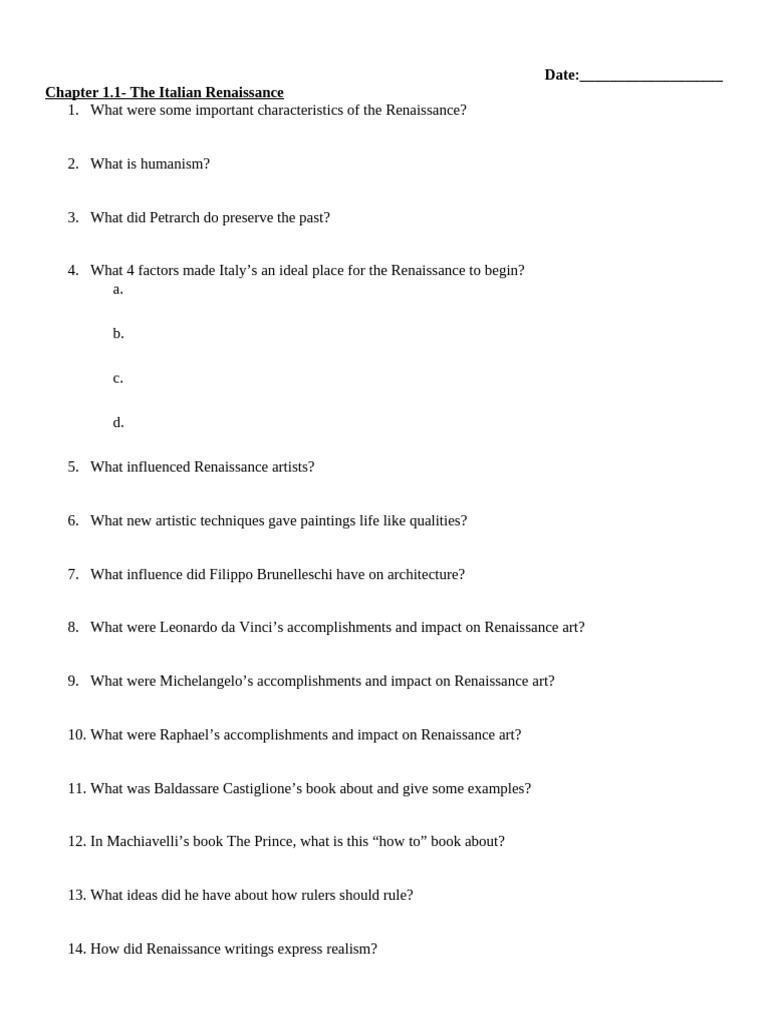 Chapter 1.1 The Italian Renaissance Guided Reading | PDF