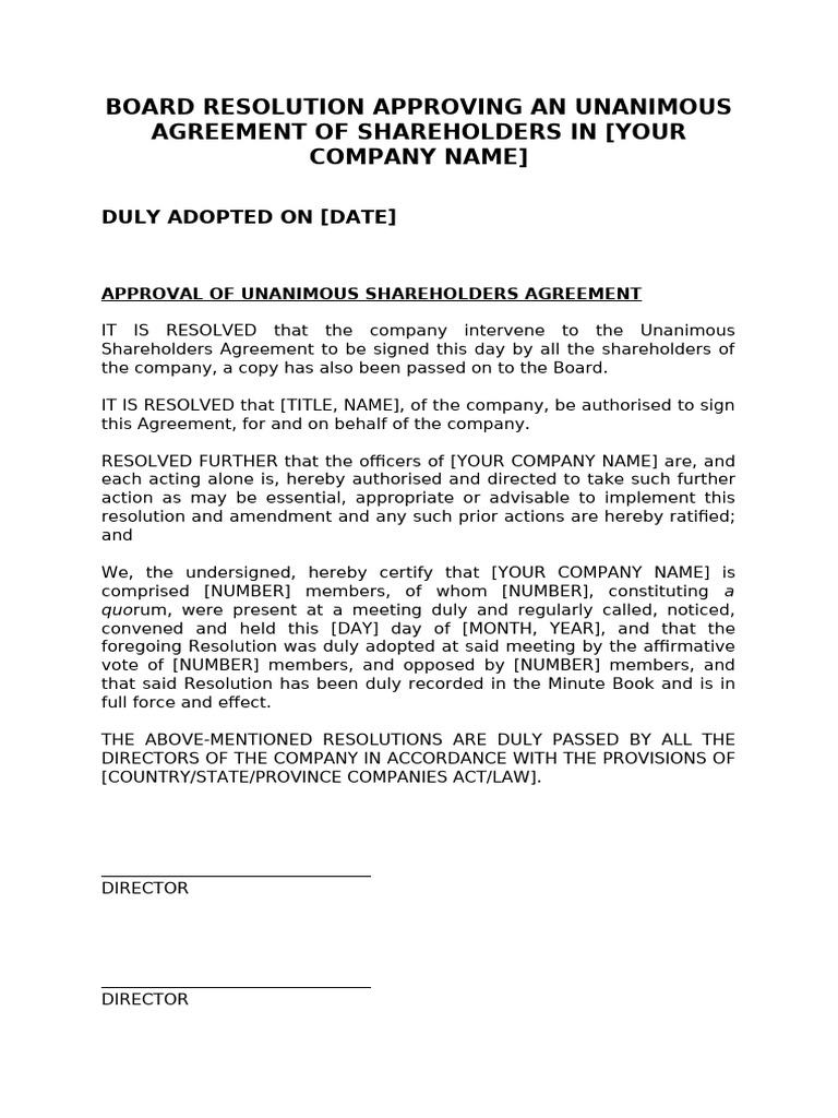 Shareholders Agreement Approval | PDF