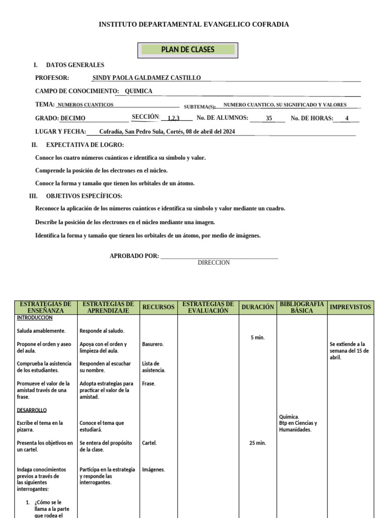 Plan De Clase Quimica Idec Pdf Orbital Atómico Química