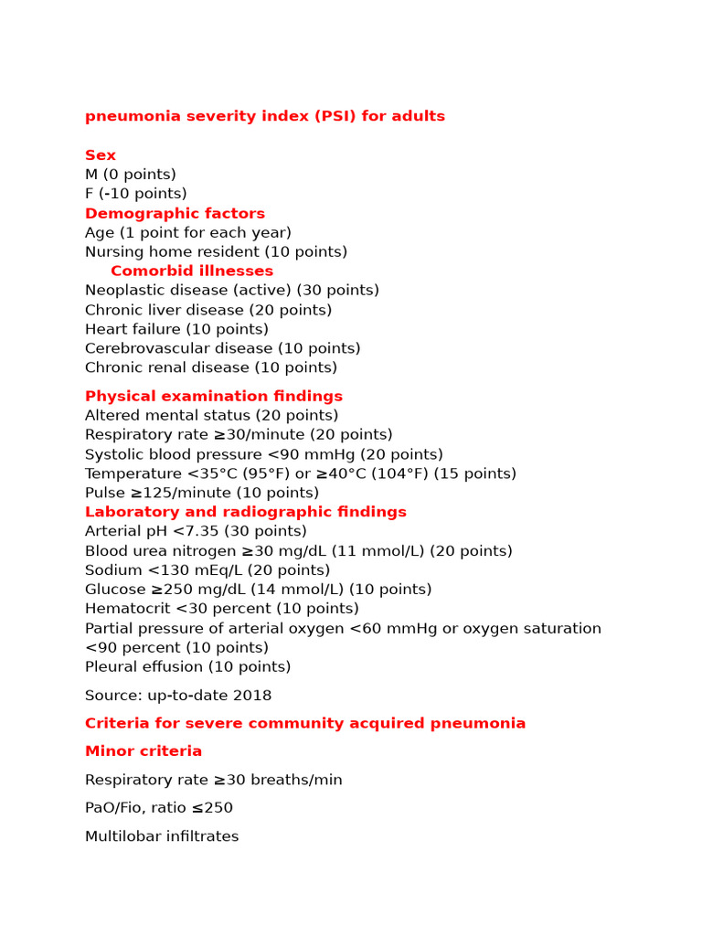 Pneumonia Severity Index | PDF