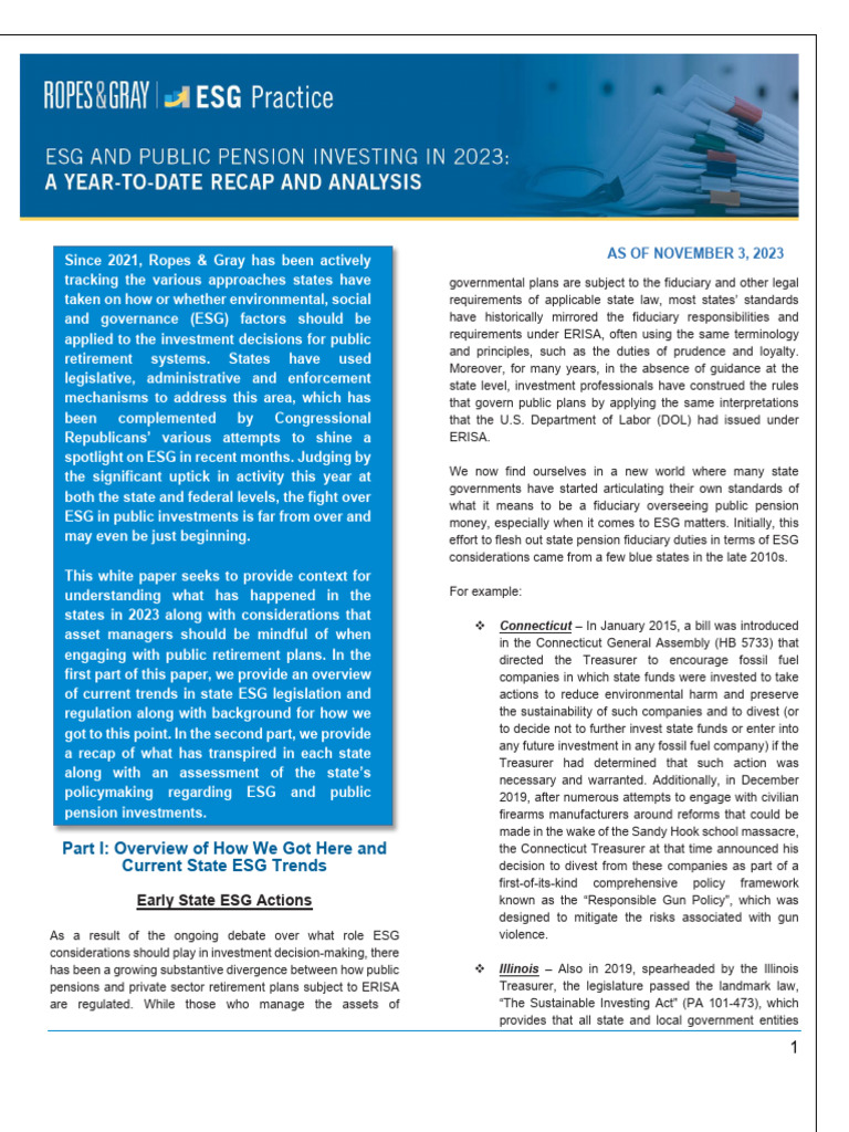 State ESG Trends in Public Pensions | PDF | Fiduciary
