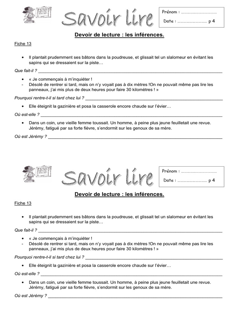 Exercices d'inférences en lecture | PDF
