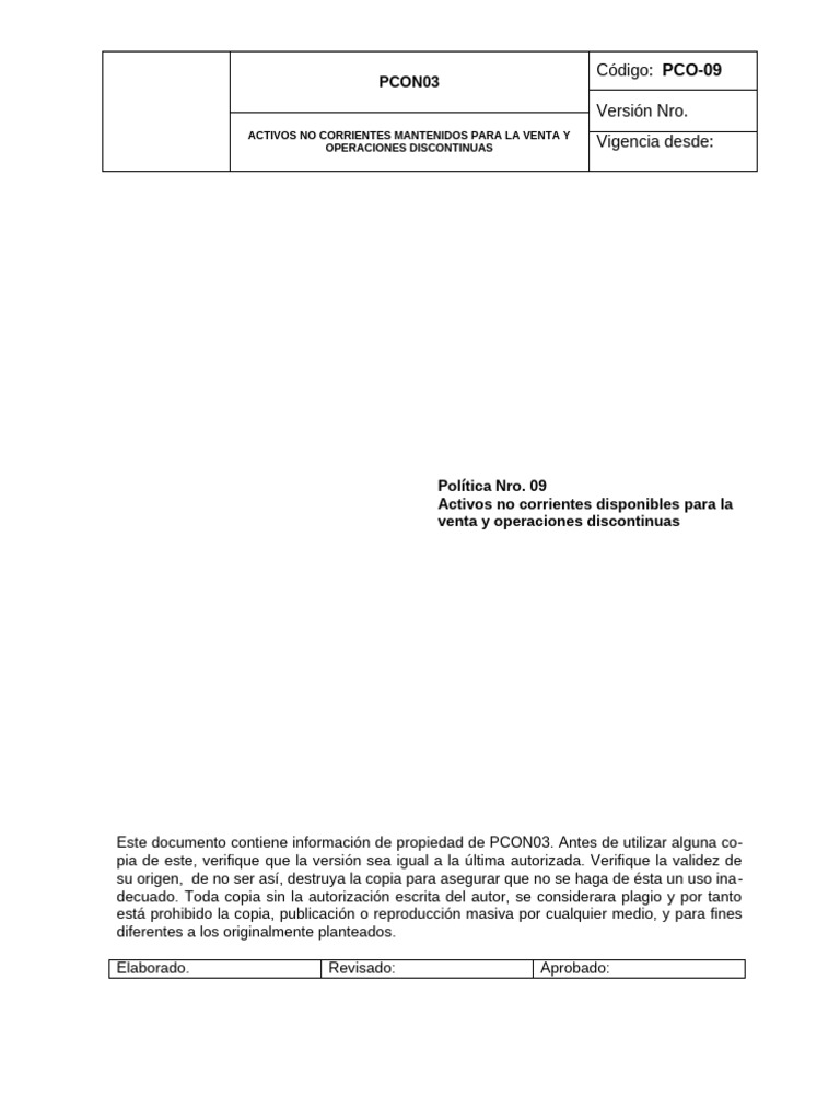 Activos No Corrientes para Venta: Política | PDF | normas ...
