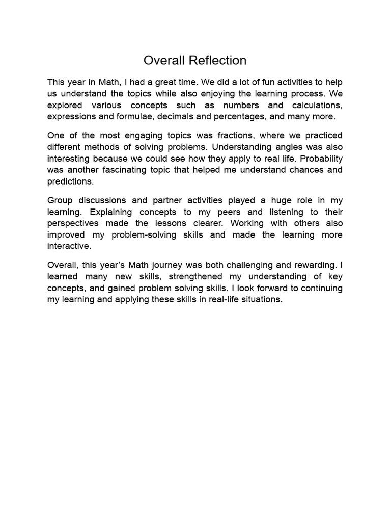 Overall Reflection - Math | PDF