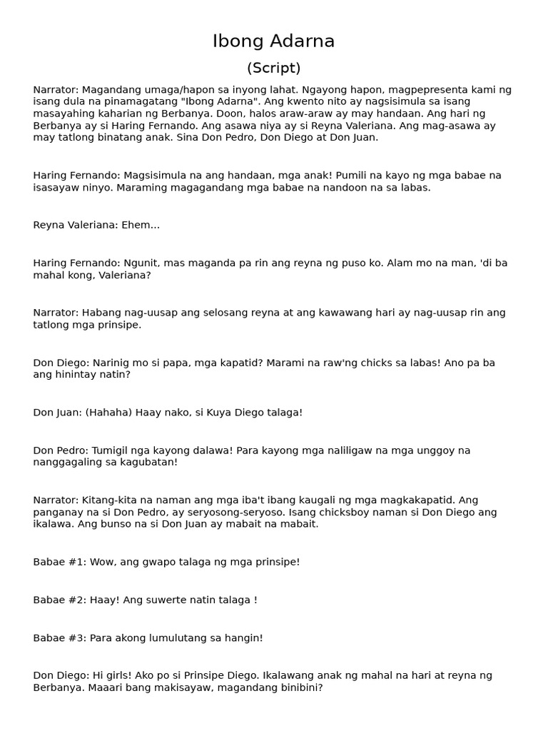 Ibong Adarna Script | PDF