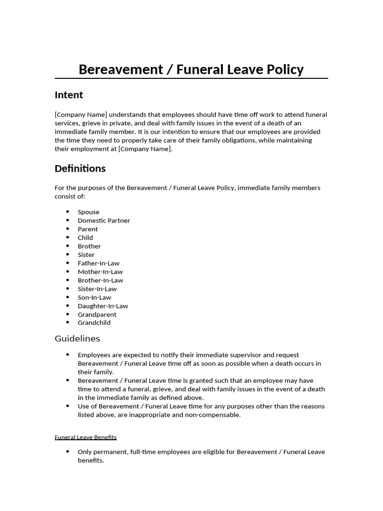 Bereavement Leave Policy Overview | PDF | Family | Labor