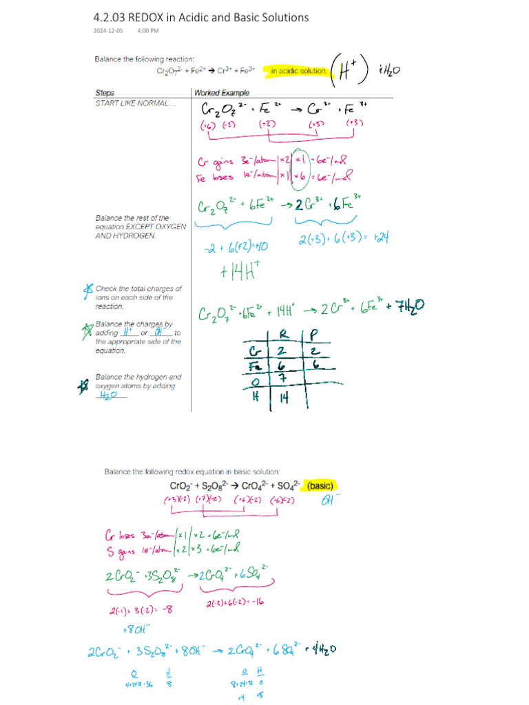4.2.03 REDOX in Acidic and Basic Solutions PDF | PDF