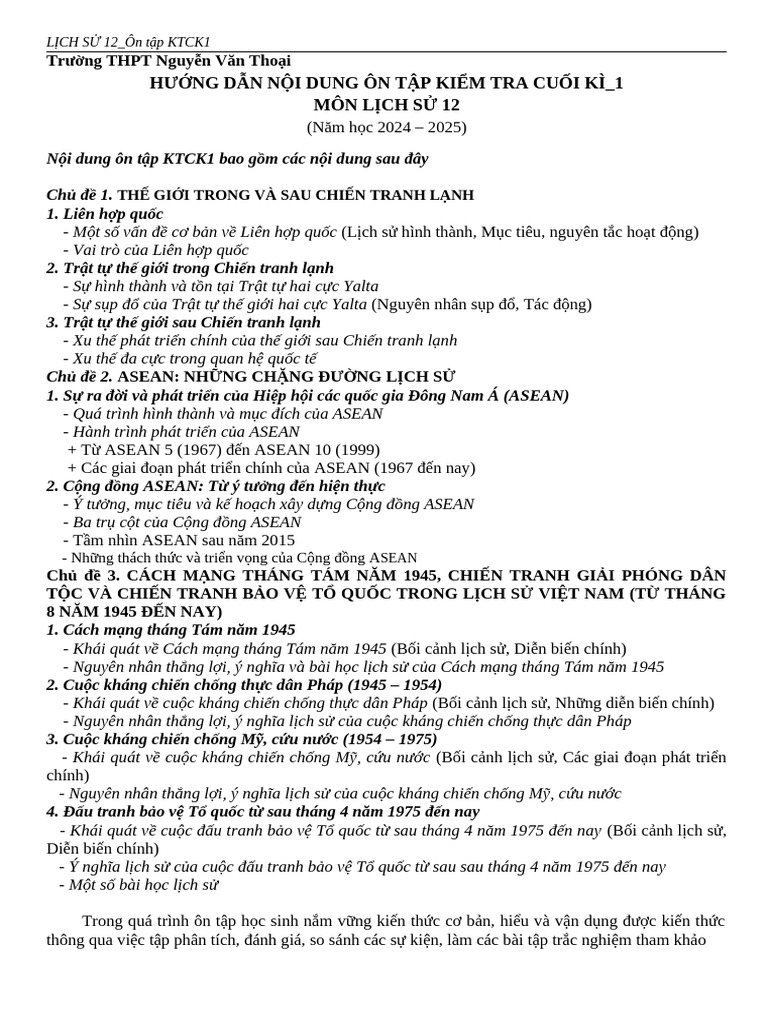 ONTAP_LICHSU 12_KTCK1. 2024 - 2025 | PDF