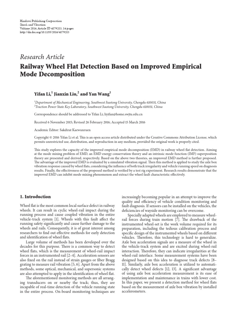 Railway Wheel Flat Detection Based On Improved Emp | PDF | Applied ...