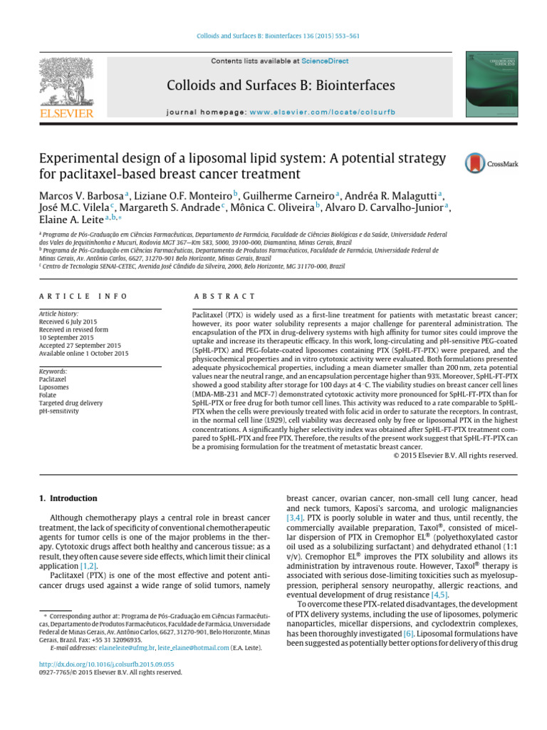 Experimental Design of A Liposomal Lipid System A Potential Strategy ...