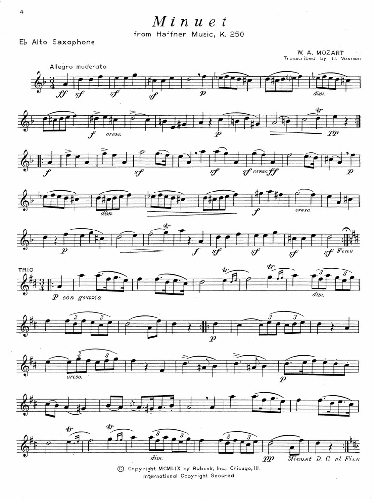 MINUET from Haffner Music, K. 250 (Alto Sax part) | PDF
