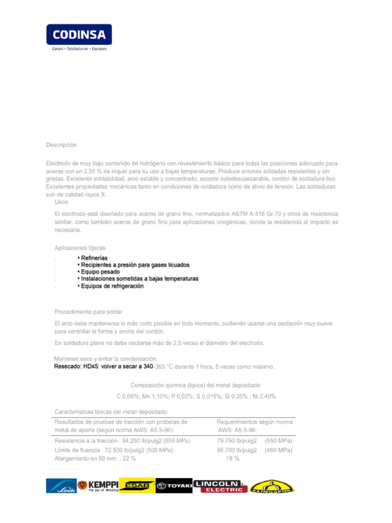 Electrodo E8018-C1 H4 Codinsa | PDF | Soldadura | Construcción