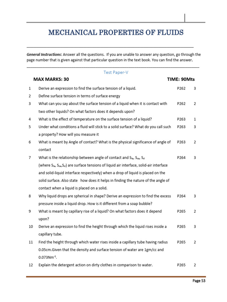 CBSE Class 11 Physics Mechanical Properties of Fluids | PDF | Surface Tension | Liquids