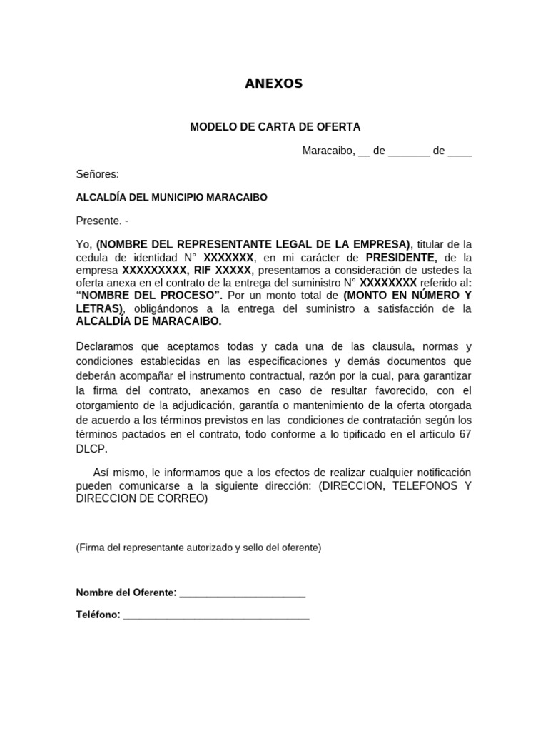 Carta de Oferta con Anexos | PDF
