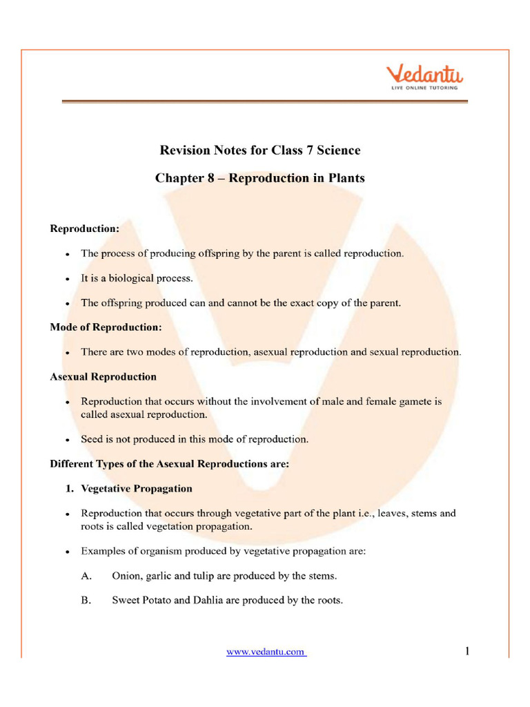 CBSE Science Chapter 8 Reproduction in Plants Class 7 Notes FREE PDF | PDF
