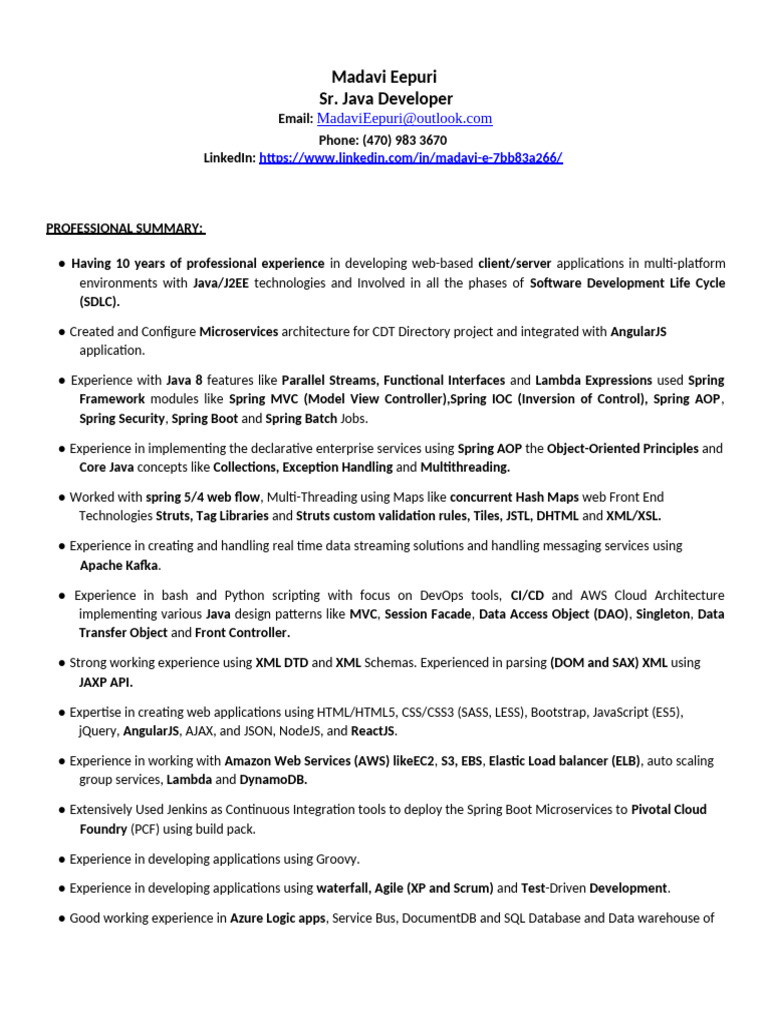 Madavi Eepuri - Updated Resume | PDF | Spring Framework | Angular Js