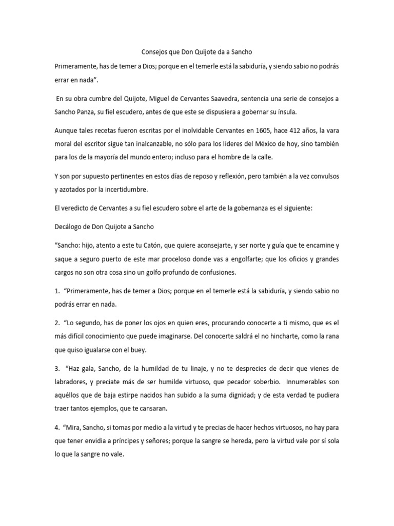 01 Consejos Que Don Quijote Da A Sancho | PDF | Don Quijote