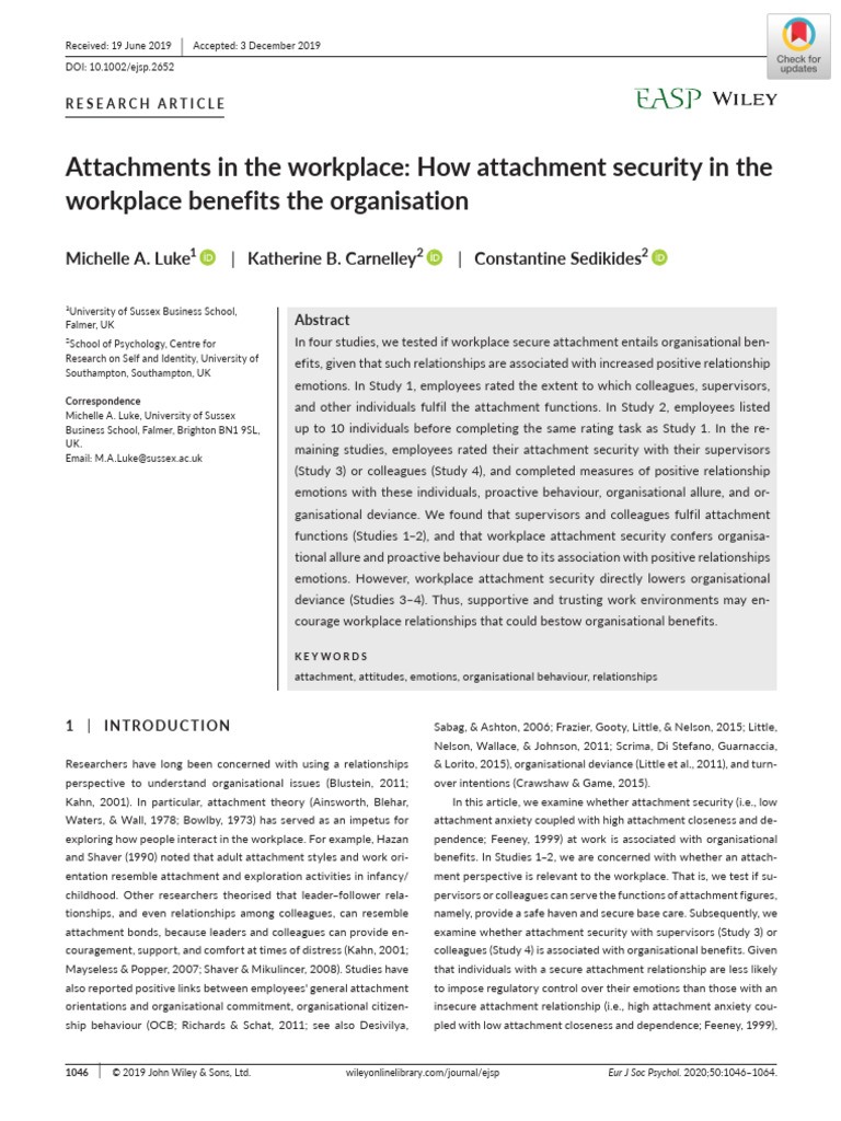 Workplace Attachment Security Benefits | PDF | Attachment Theory ...