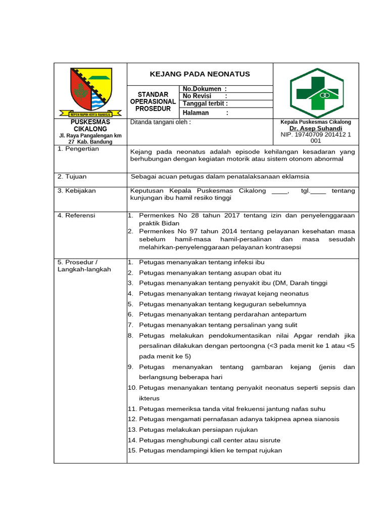 011 Sop Kejang Pada Neonatus | PDF