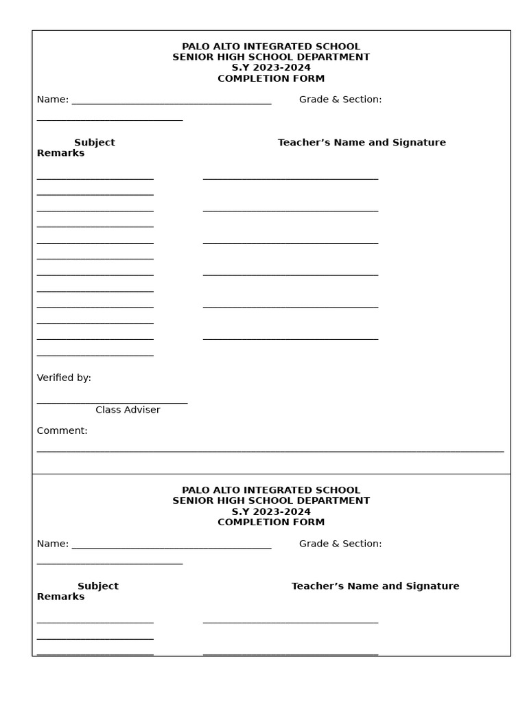 Completion Form | PDF