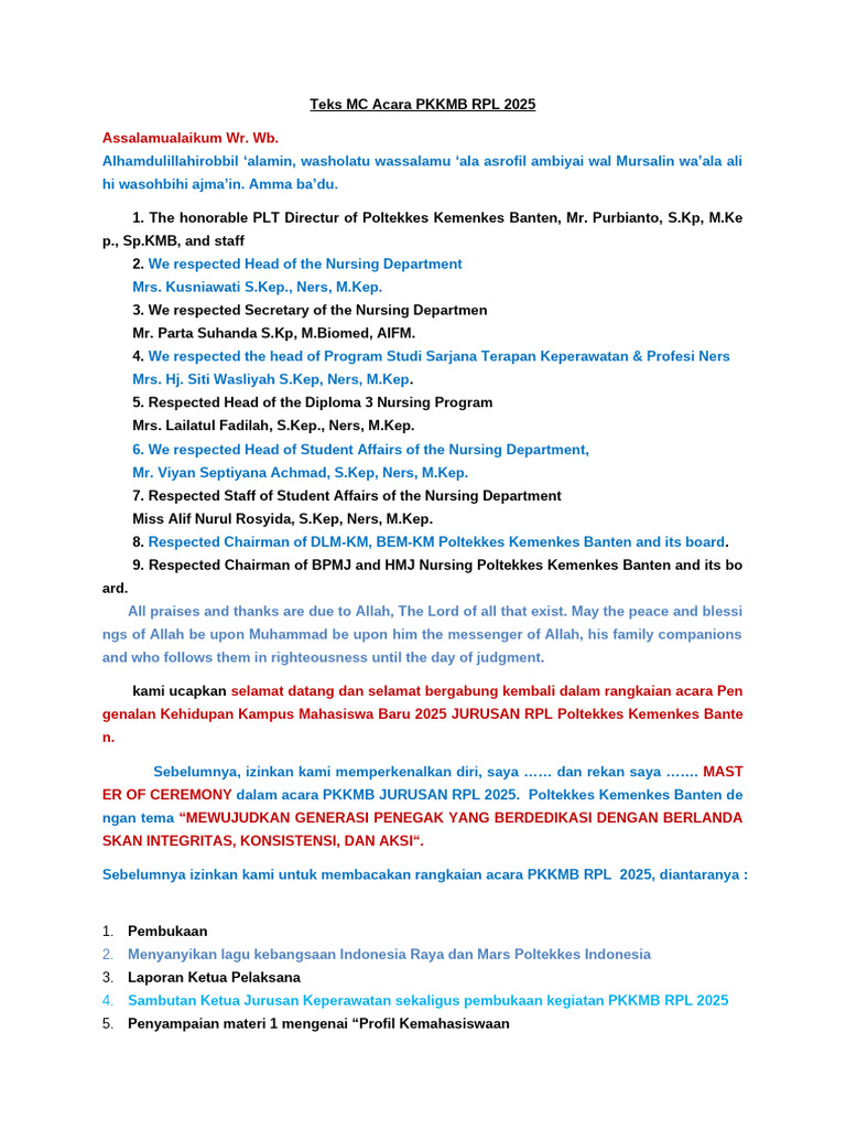Teks MC PKKMB RPL | PDF