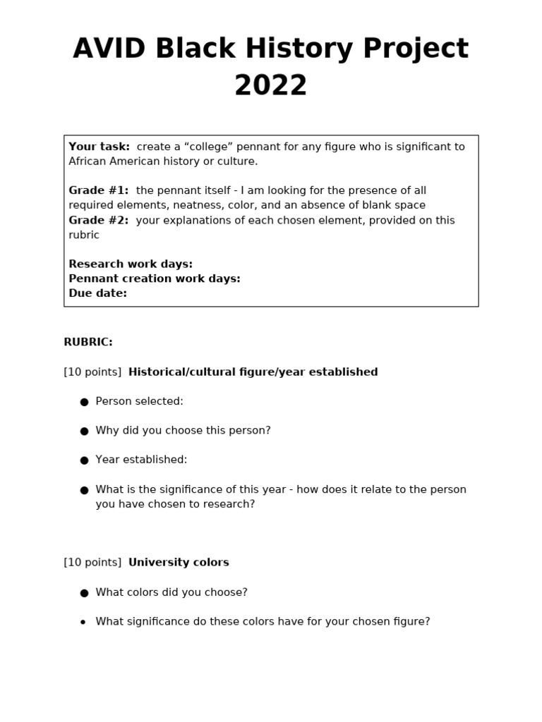 AVID Black History Project | PDF
