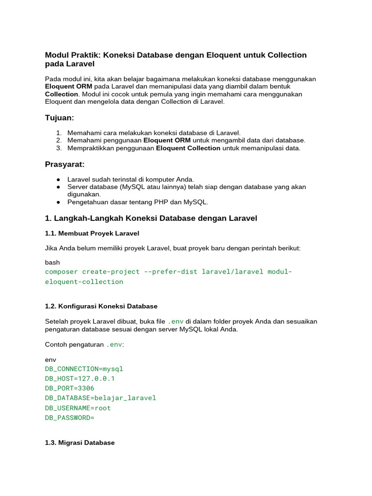Modul Praktik - Koneksi Database Dengan Eloquent Untuk Collection Pada Laravel | PDF
