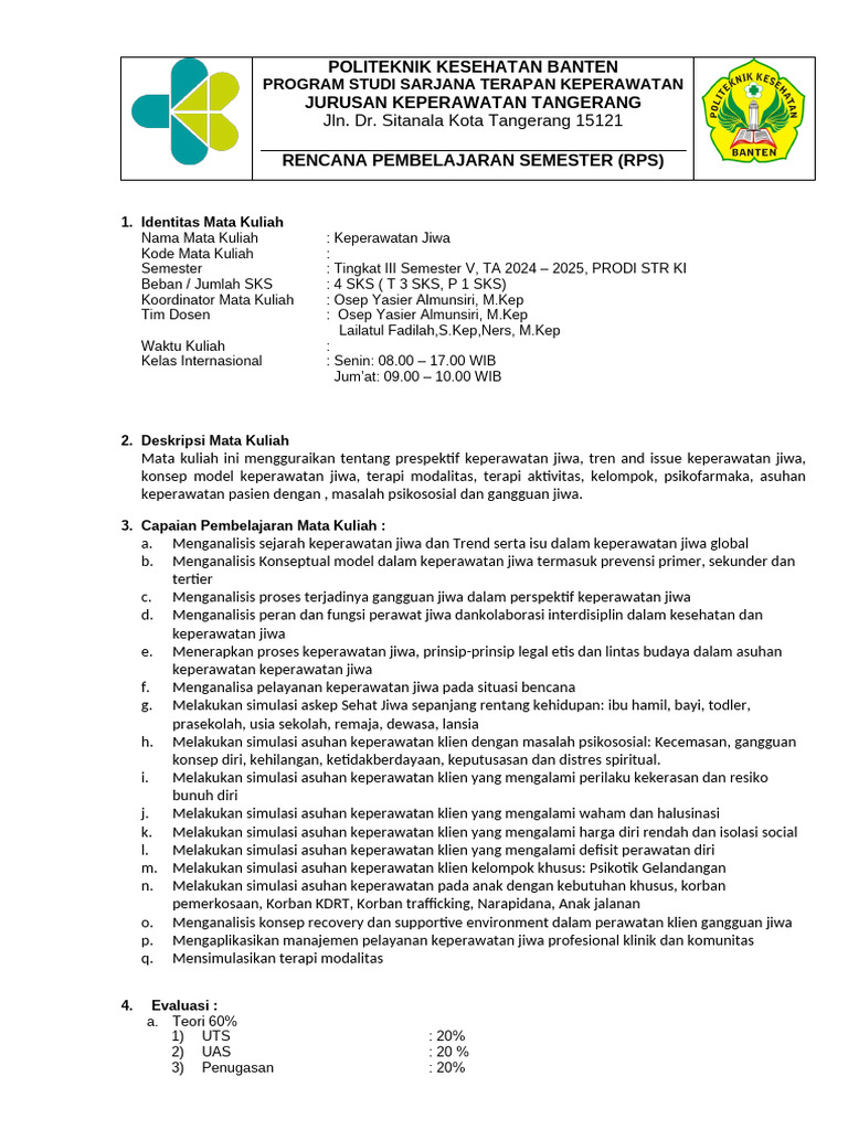 Rps Keperawatan Jiwa STR Ki 2024-2025 Ok | PDF