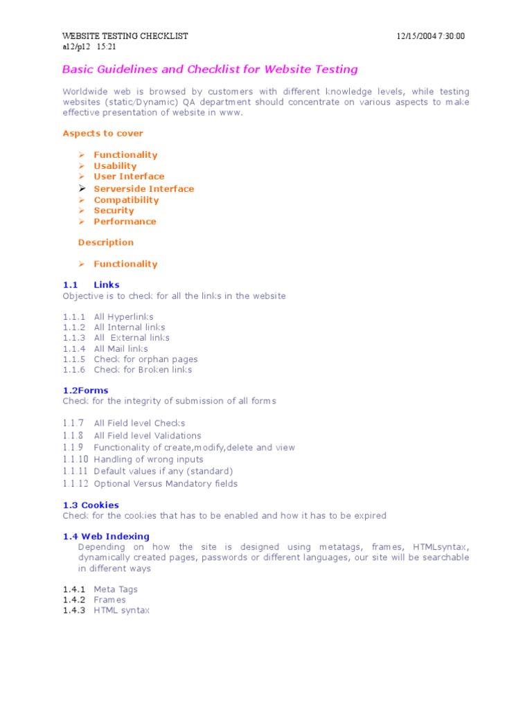 Website Testing Checklist | PDF | Hyperlink | Websites