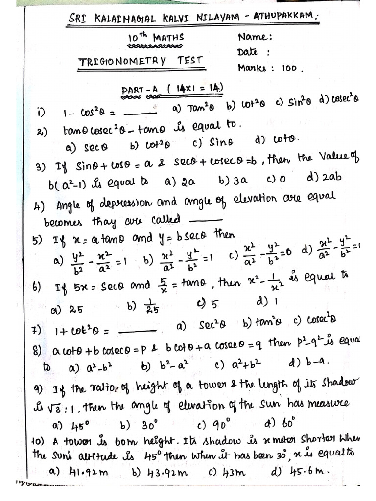 Trignometry 10th Maths em | PDF