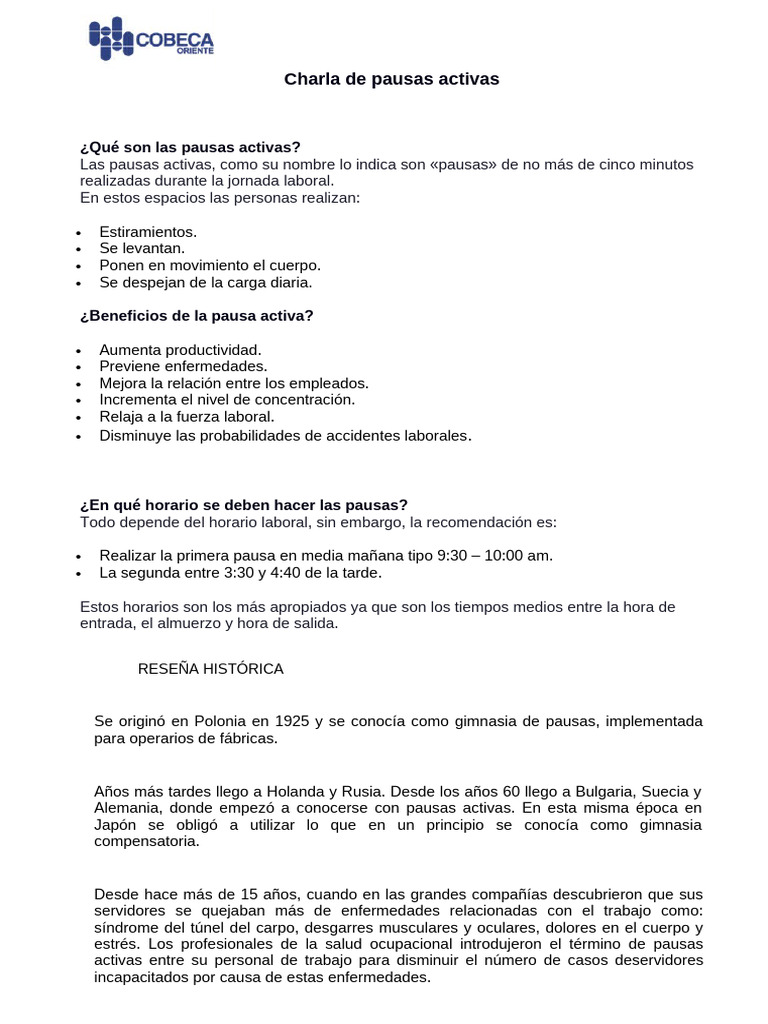 Charla de Pausas Activas | PDF | Sistema musculoesquelético