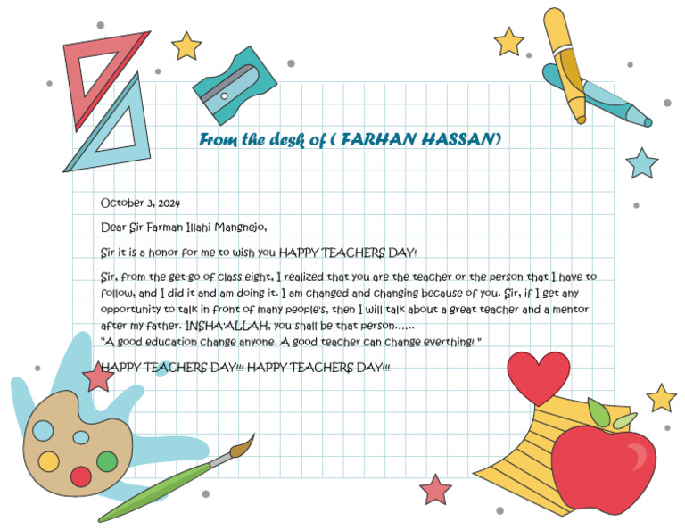 Teacher's Day Tribute Letter | PDF