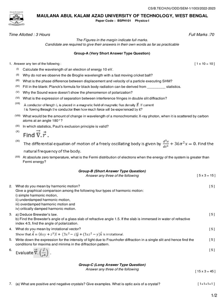Phy ques odd sem | PDF | Polarization (Waves) | Diffraction
