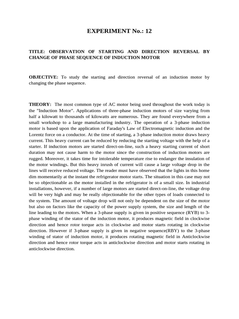 Experiment No12 Basic Lab Manual | PDF | Electric Motor | Electromagnetic Induction