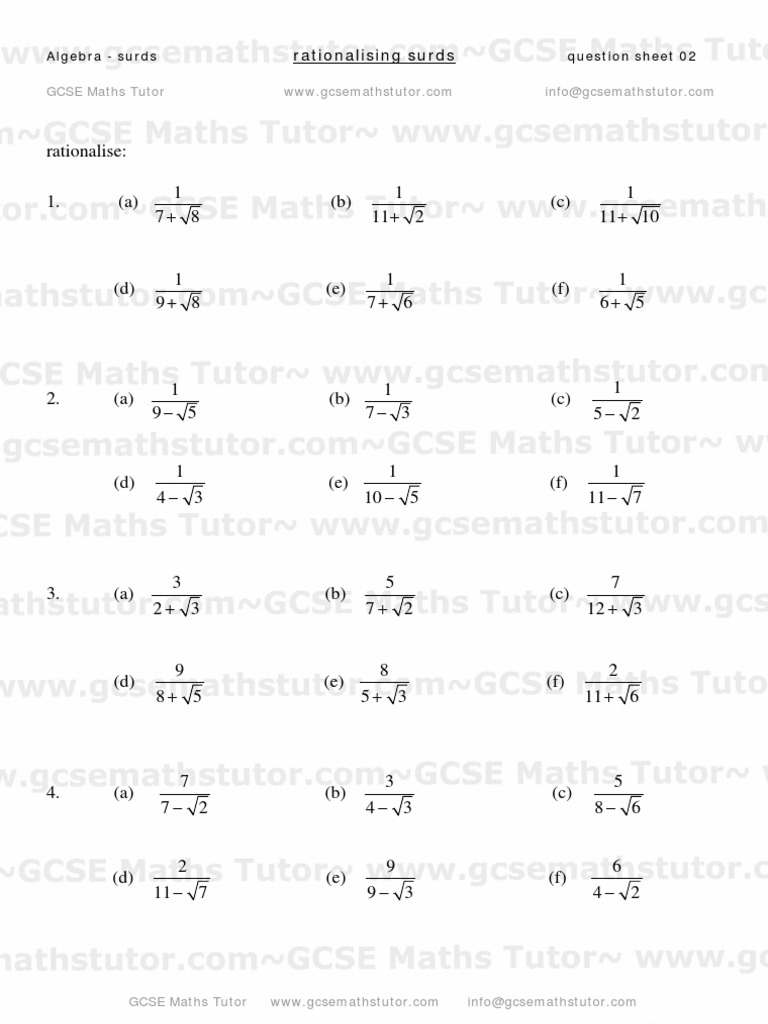 GCSE Surds Rationalization Sheet | PDF | Teaching Mathematics | Science