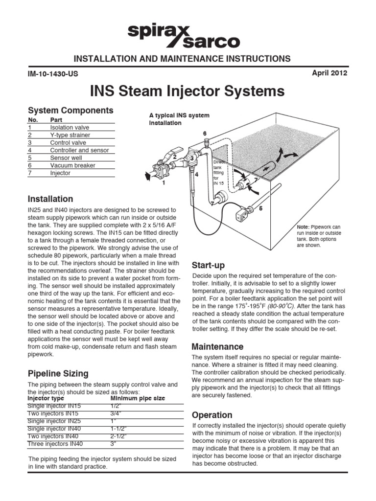 INS - Steam - Injector - Systems IM 10 1430 US | PDF | Steam | Boiler