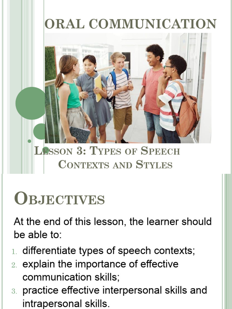 ORAL COMMUNICATION Lesson 3 Types of Speech Contexts | PDF ...